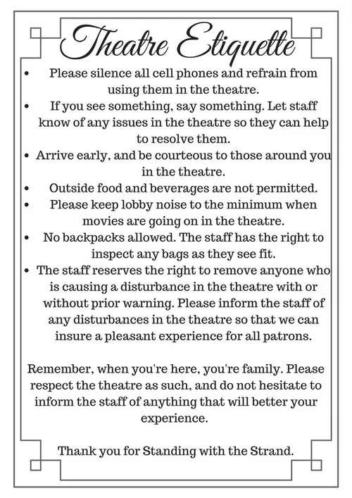 Policies and Theater Etiquette at The Strand Theatre in Delaware Ohio ...