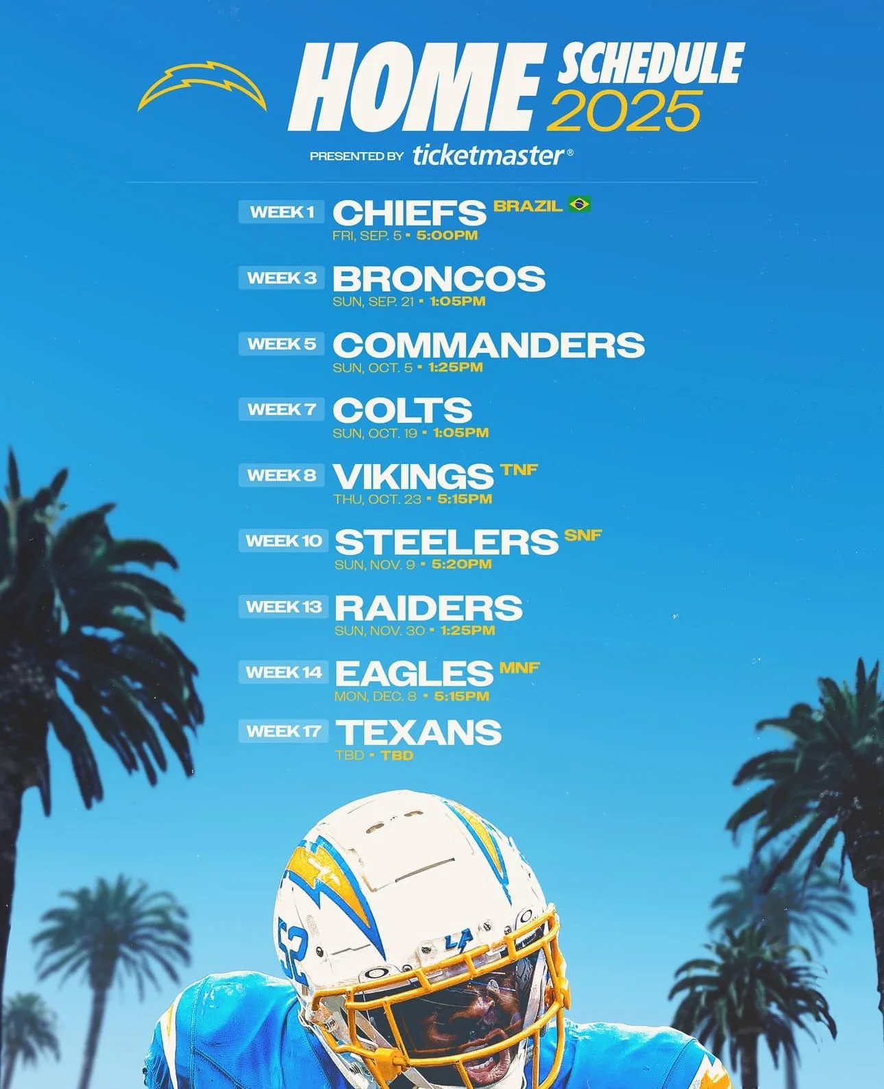 Chargers Game Schedule — 5 North Bolt