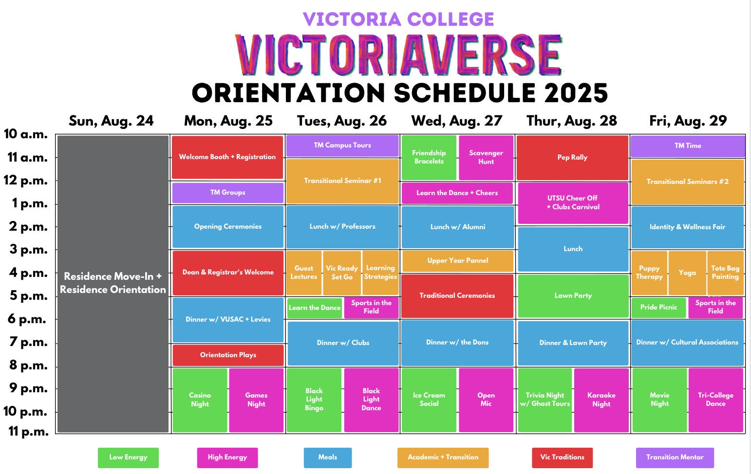 2025 Orientation Schedule | Victoria College First-Year Experience!