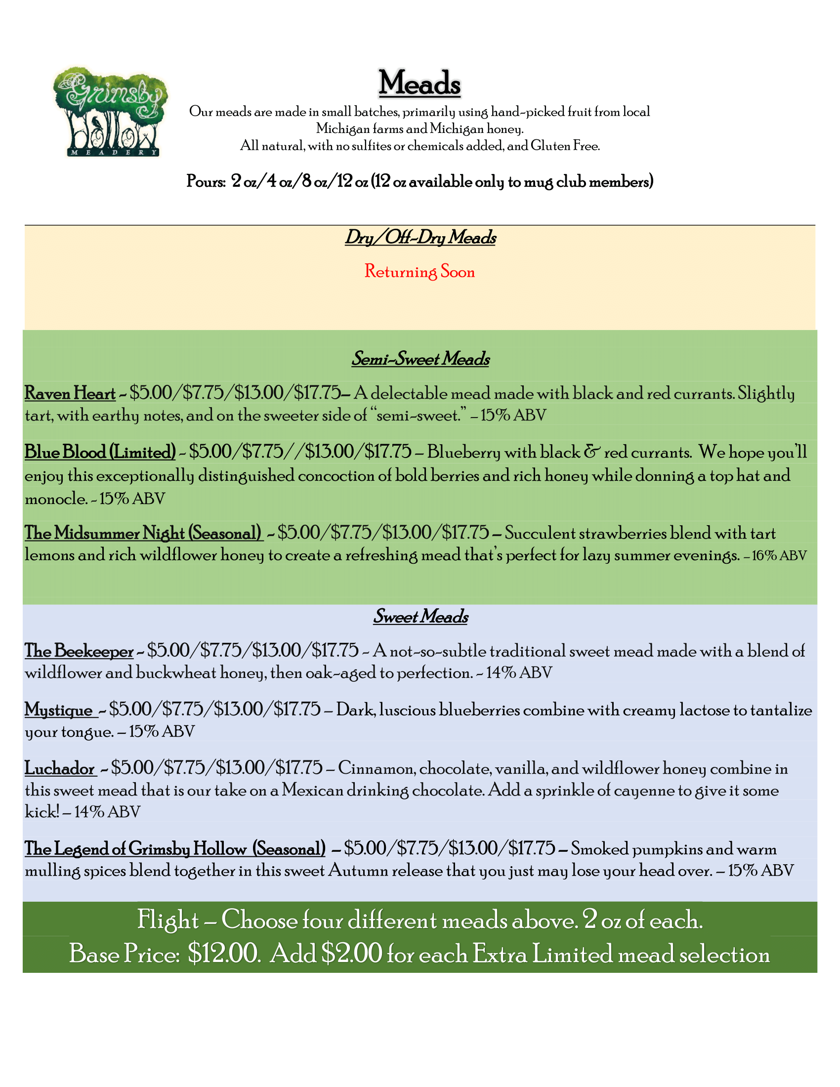 Snack Menu — Grimsby Hollow Mead