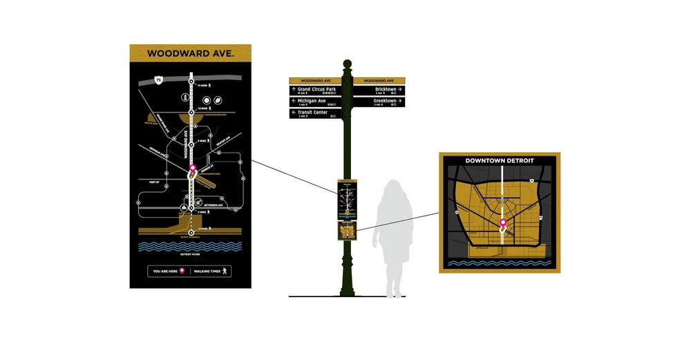 Detroit Downtown Pedestrian Wayfinding System — MKSK | Planning, Urban ...