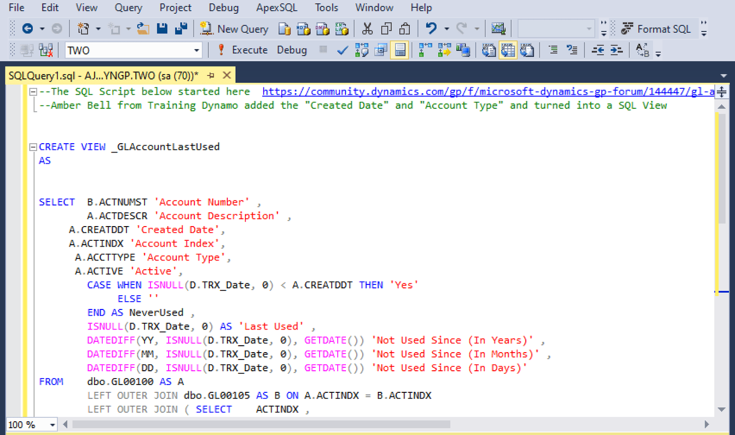 SQL View for Microsoft Dynamics GP General Ledger Accounts — TRAINING DYNAMO