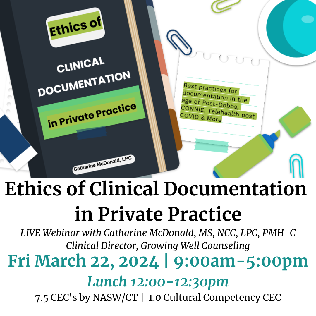 Ethics of Clinical Documentation in Private Practice 3/22/24 — Growing Well Counseling