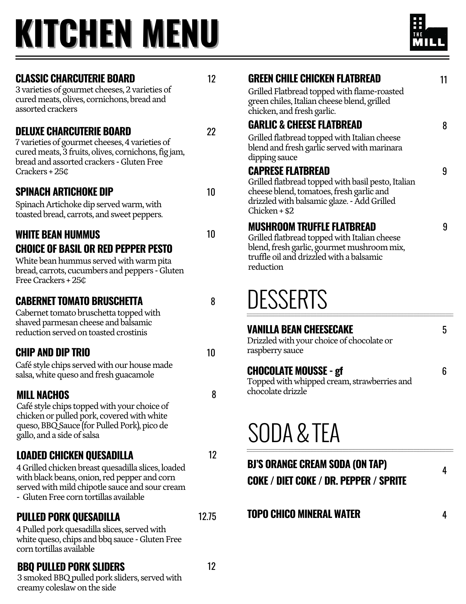 Menu — The Mill Wine Bar & Event Venue