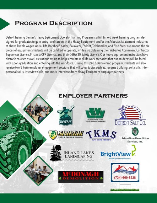 Heavy Equipment Operator Program — Detroit Training Center