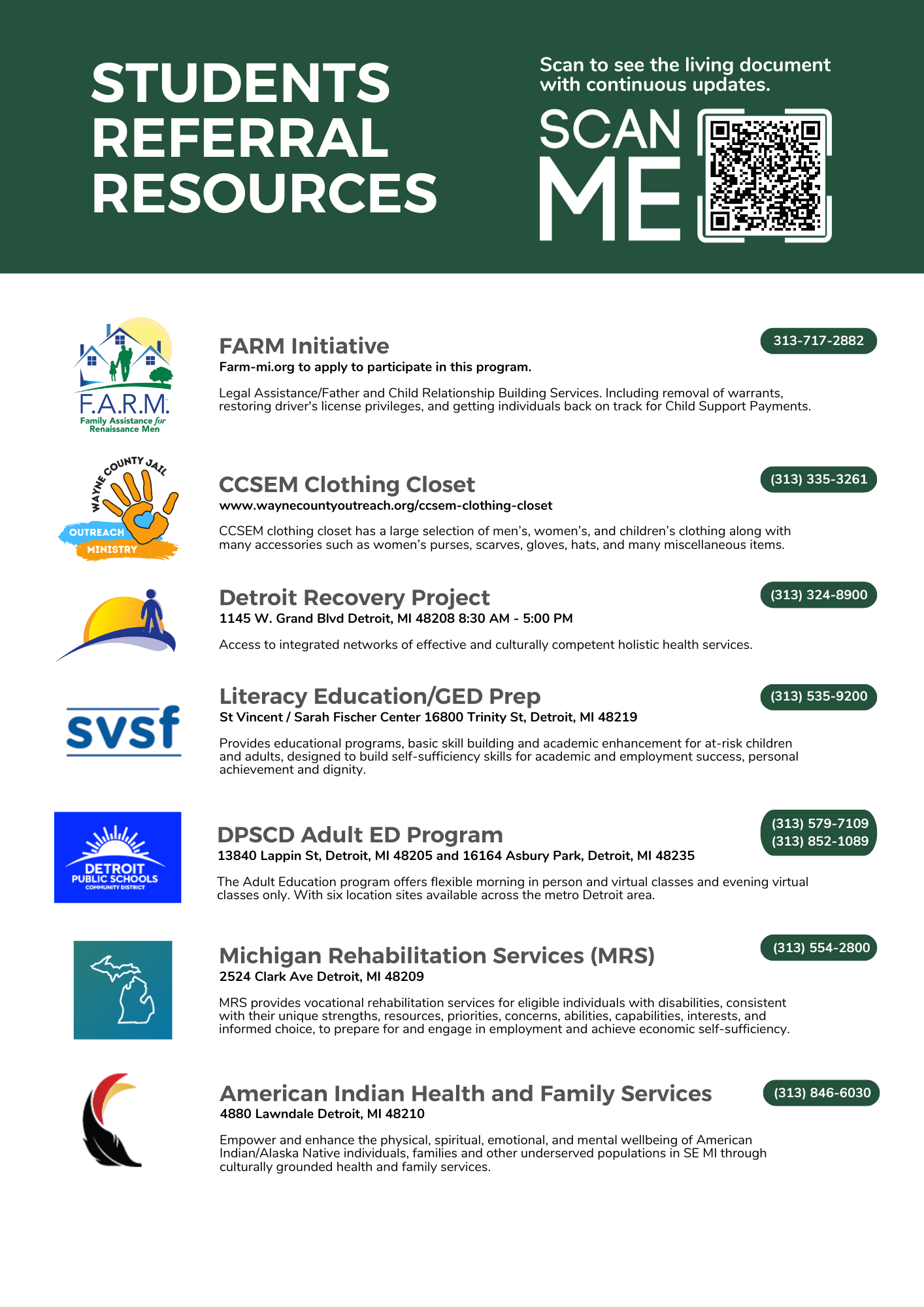 Student Referral Resources — Detroit Training Center
