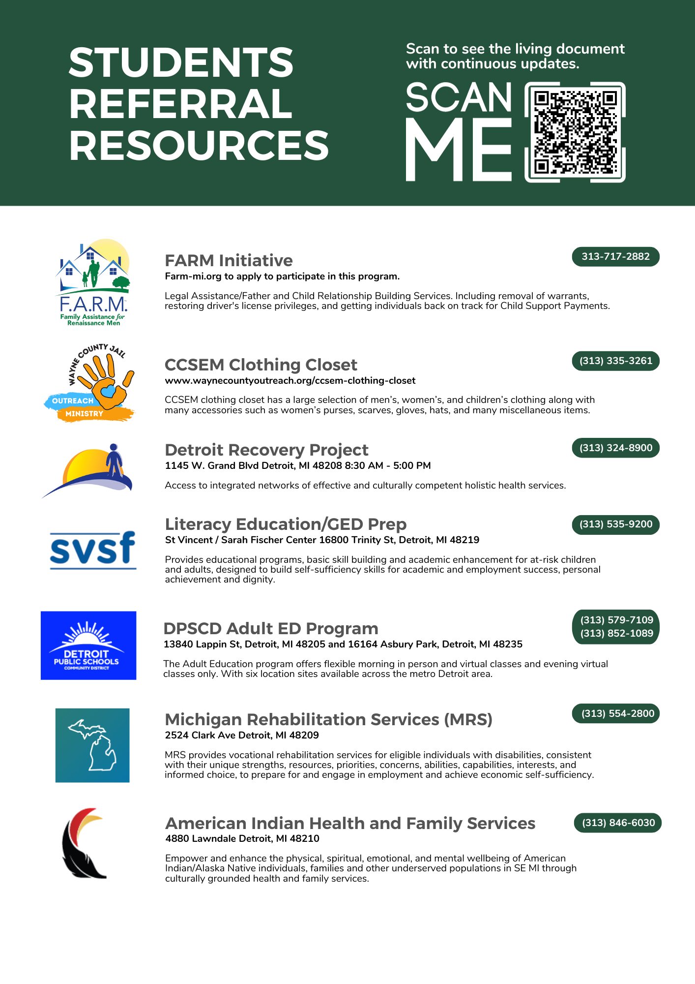 Student Referral Resources — Detroit Training Center