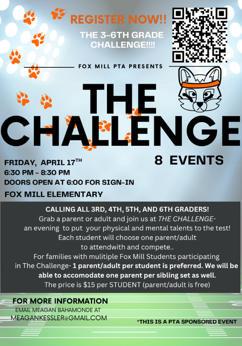 The 3-6th grade Challenge is back on April 17th! — Fox Mill Pta
