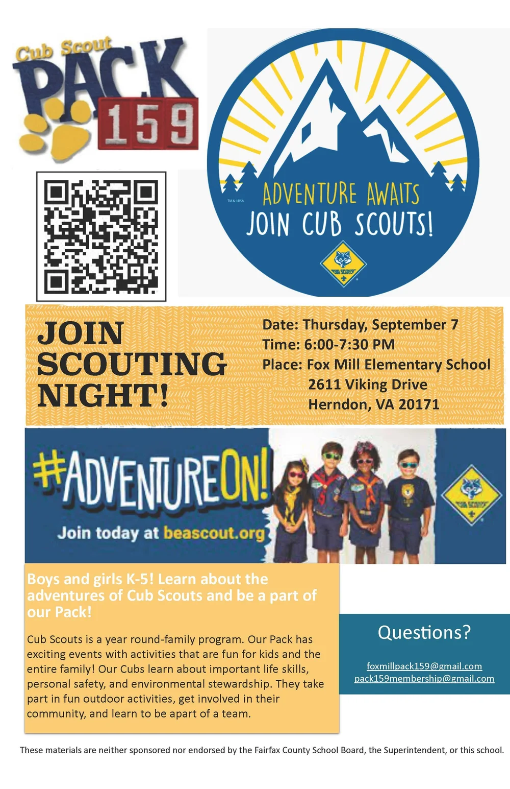 REMINDER: Cub Scout Info Meeting TONIGHT, Sept 7th! — Fox Mill Pta