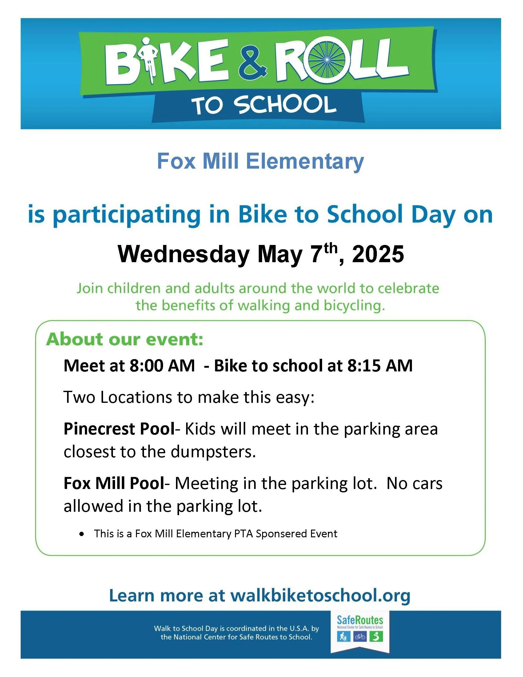 REMINDER | Bike & Roll to School Day THIS WEDNESDAY, May 7th! — Fox ...