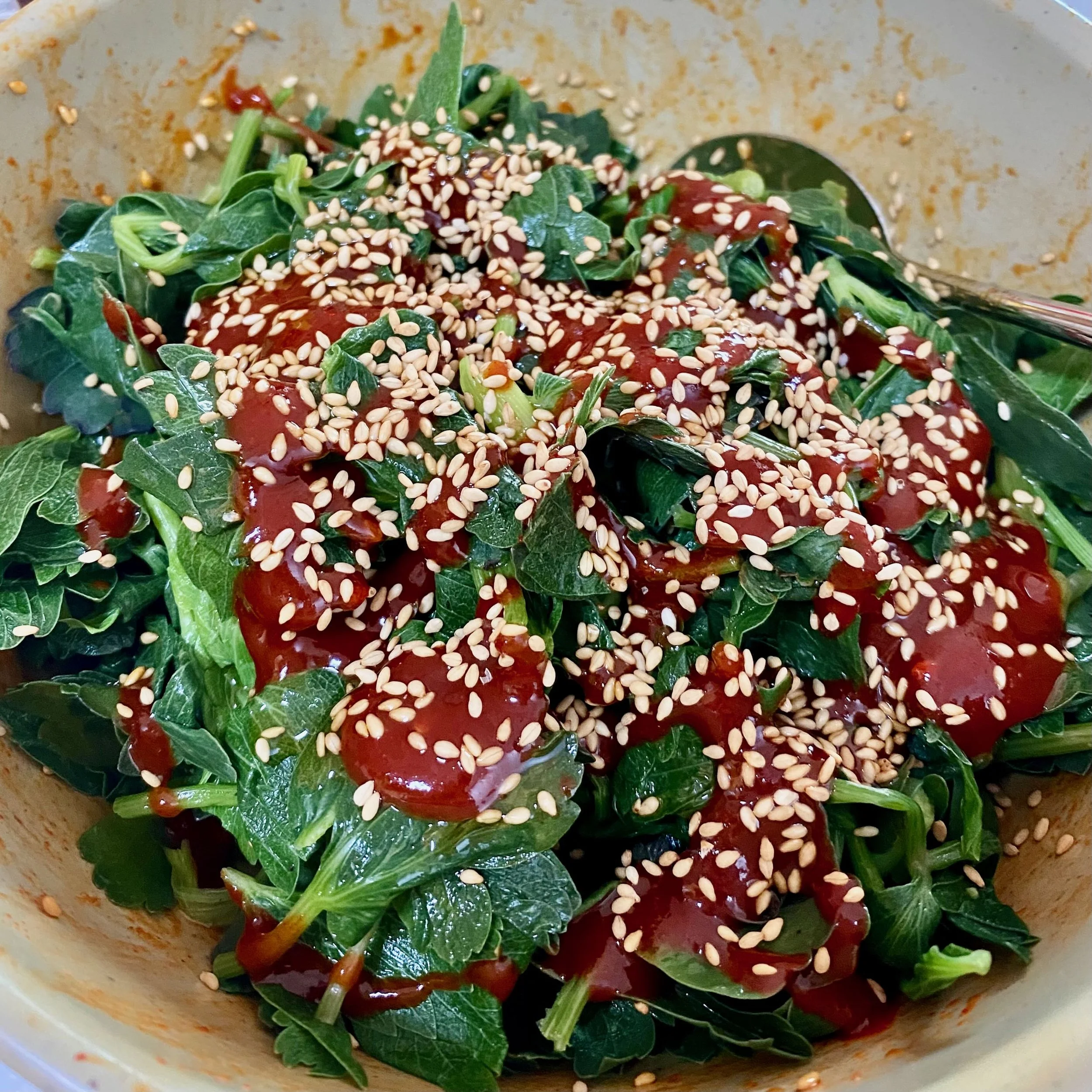 Julie’s Recipe: Korean 방풍나물 무침 Spring Greens Side Dish — Travel Is Zen
