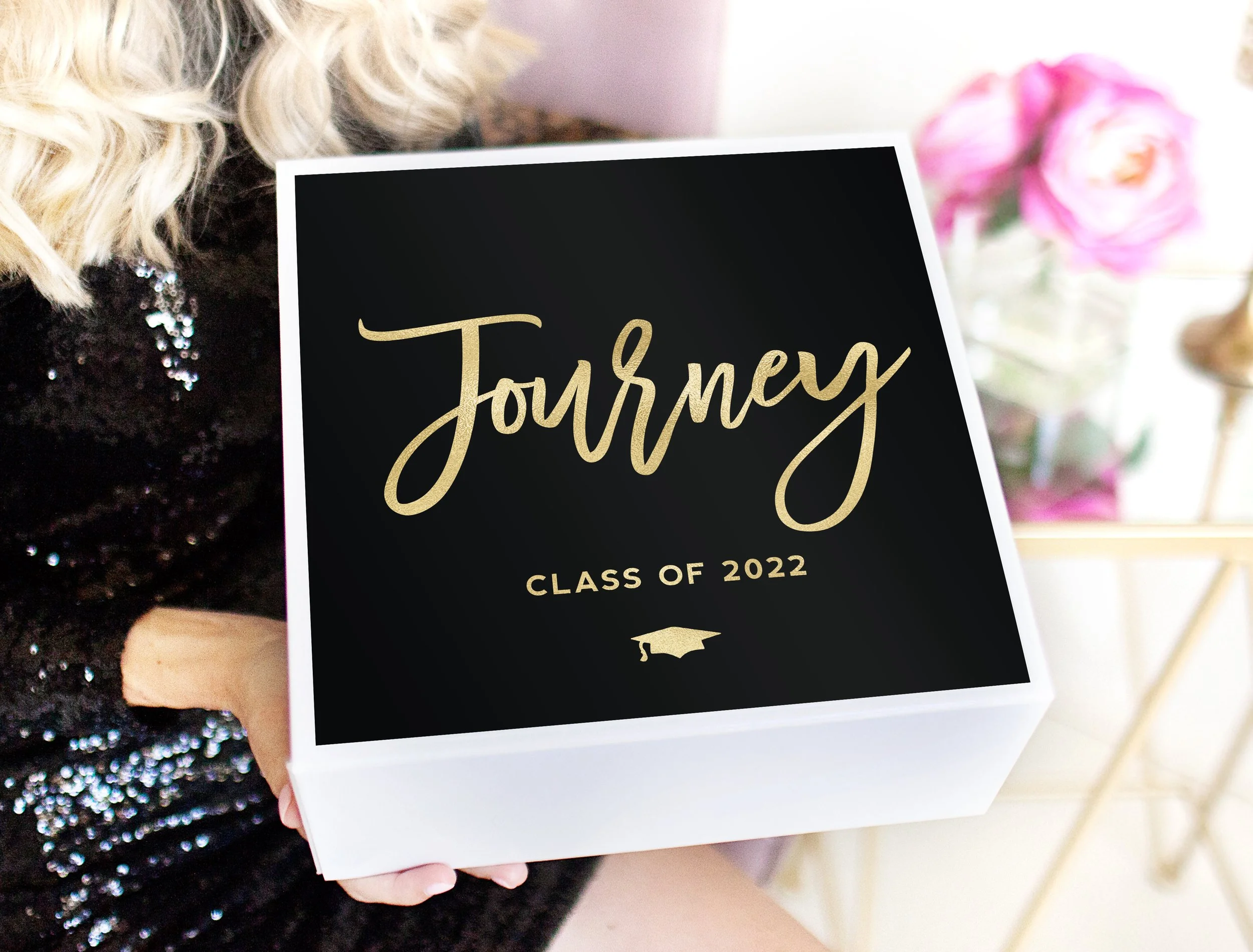 Square Graduation Gift Box — White Confetti Box