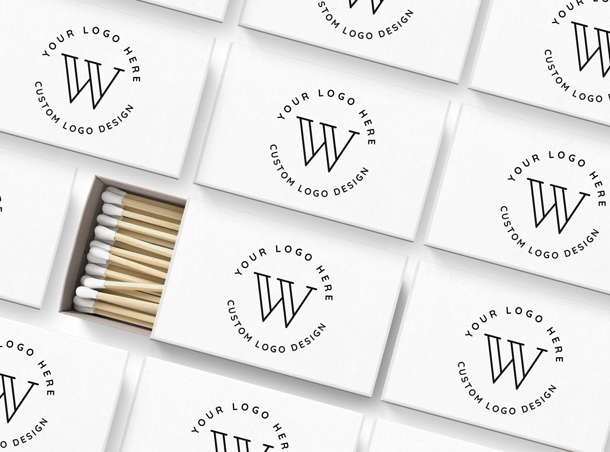 Custom Logo Matches SET OF 50 — White Confetti Box