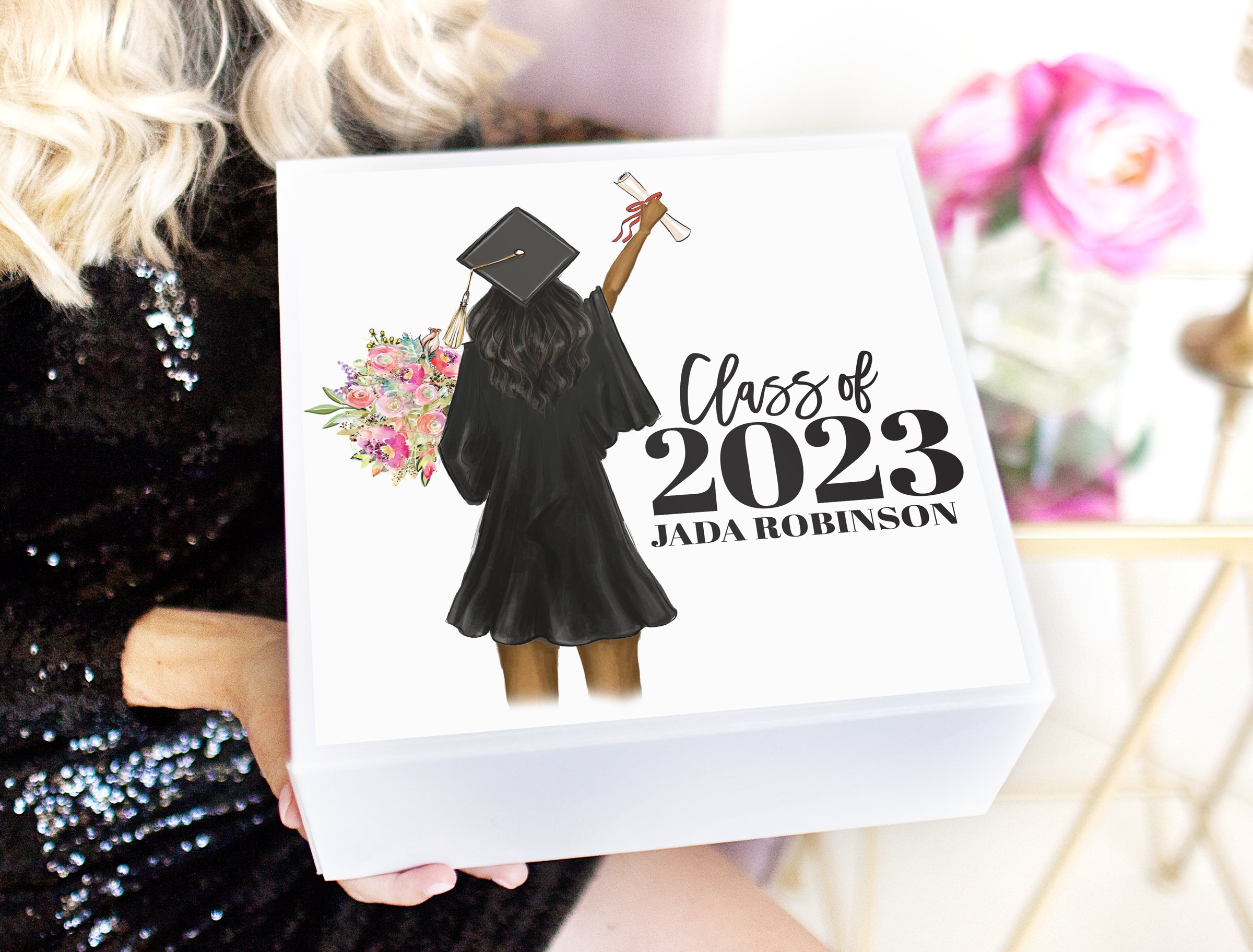 Graduation Custom Gift Box - White Confetti Box