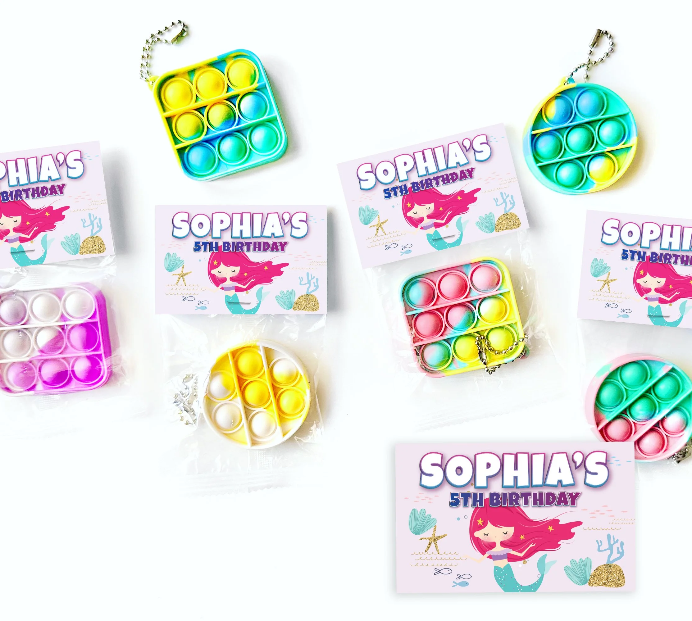 Mermaid Birthday Pop It Favor SET OF 5 — White Confetti Box