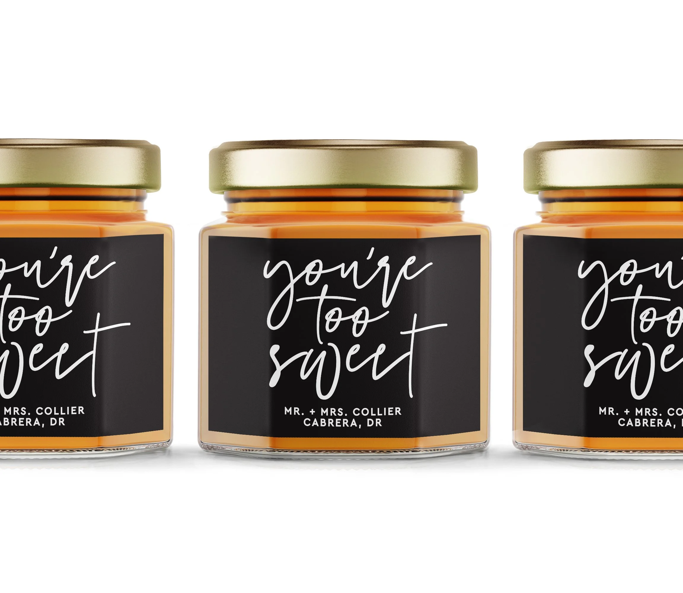 You're Too Sweet Honey Jar Party Favors — White Confetti Box