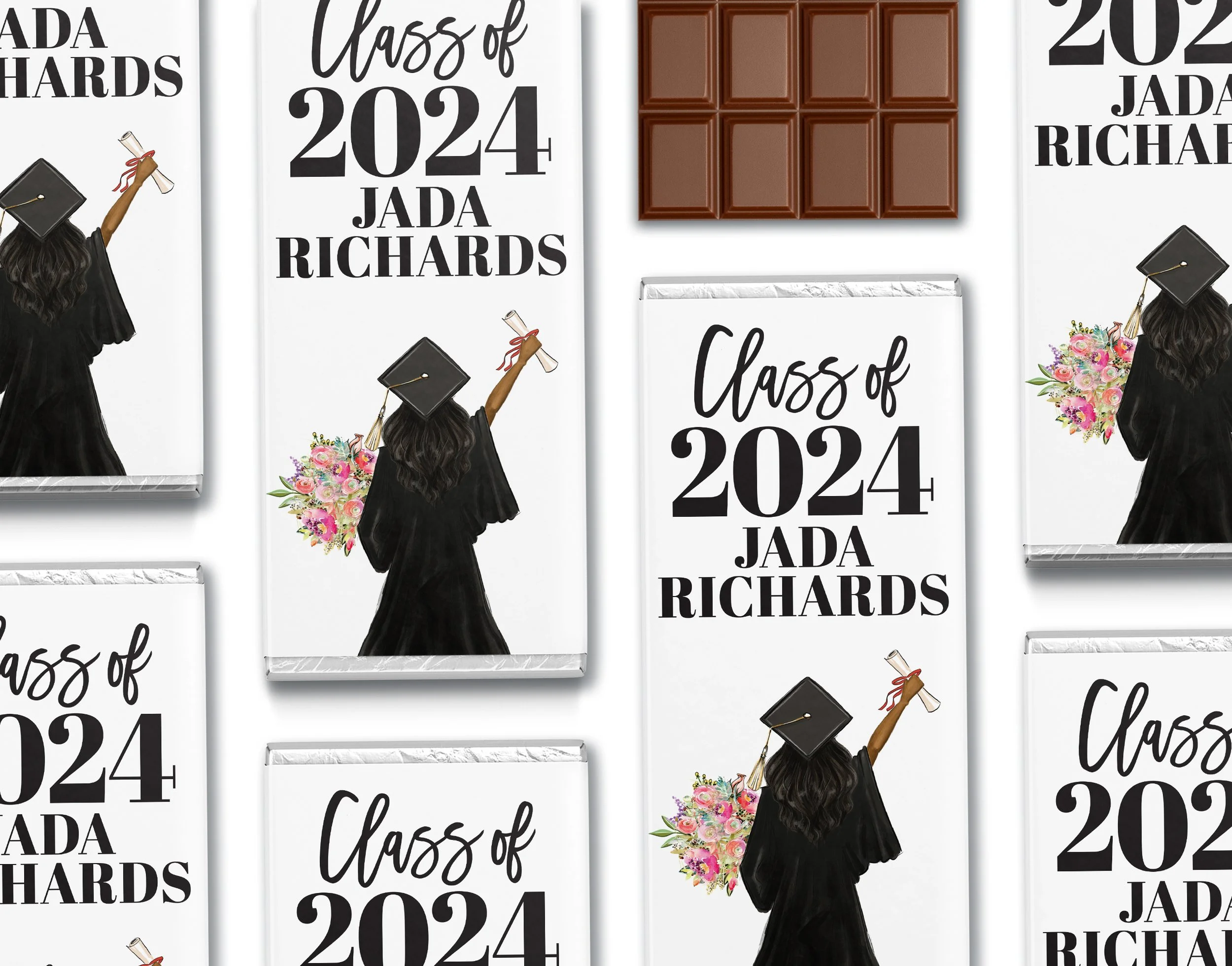 Graduation Chocolate Bar Wrappers — White Confetti Box