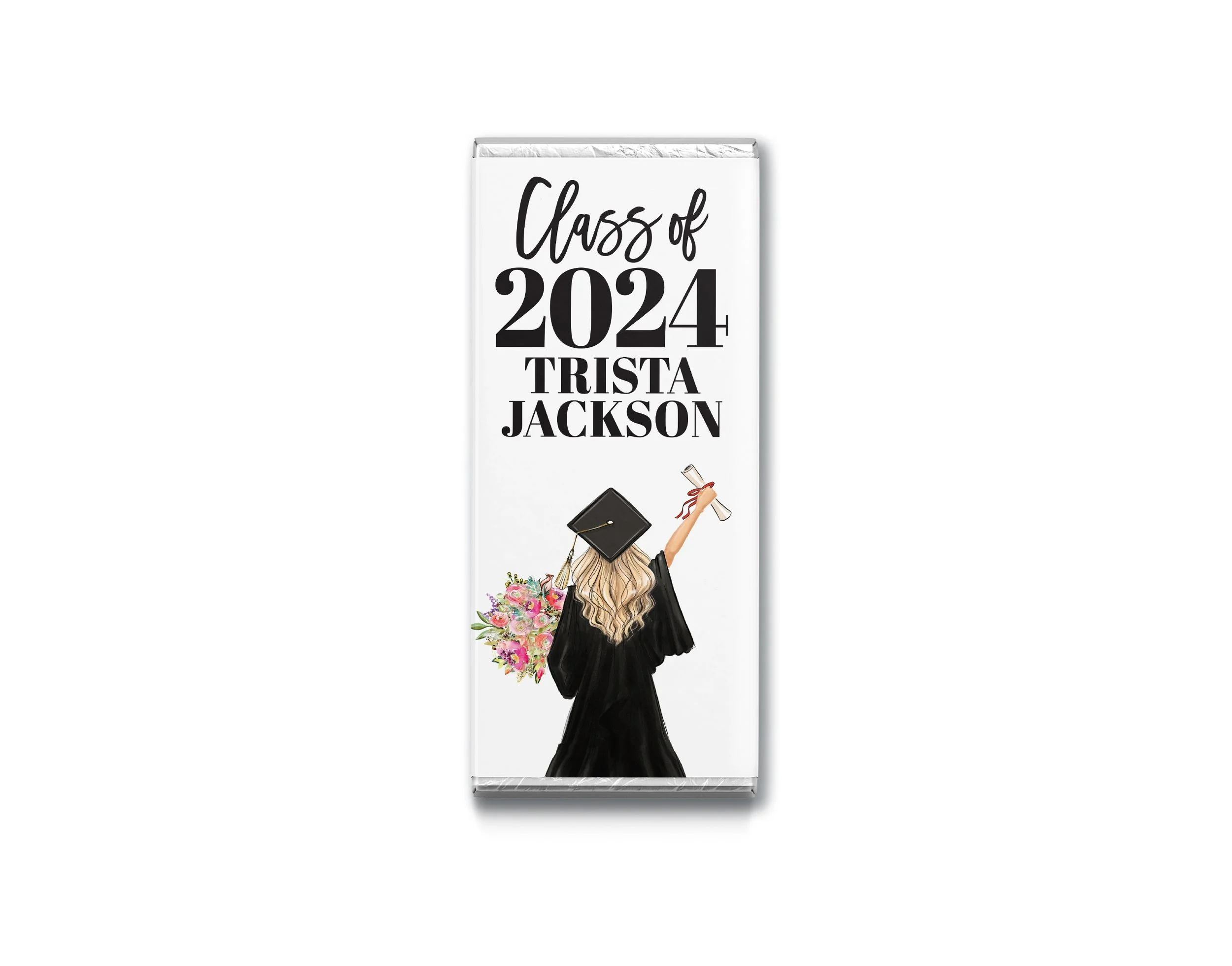 Graduation Chocolate Bar Wrappers — White Confetti Box