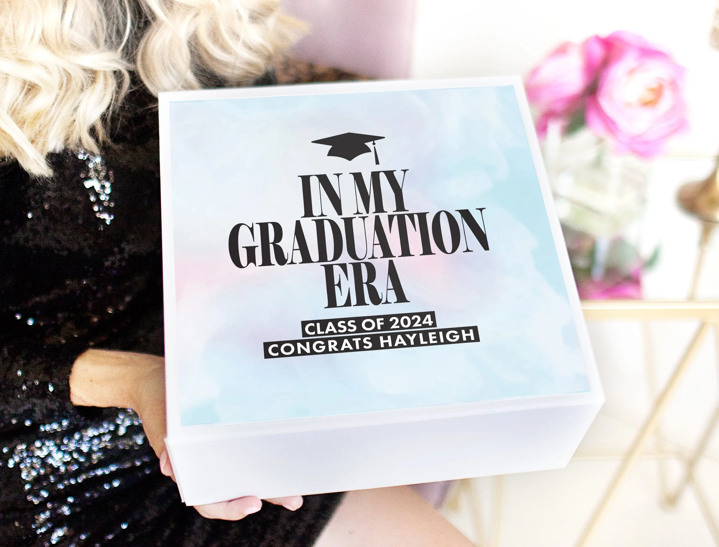 Square Graduation Gift Box — White Confetti Box