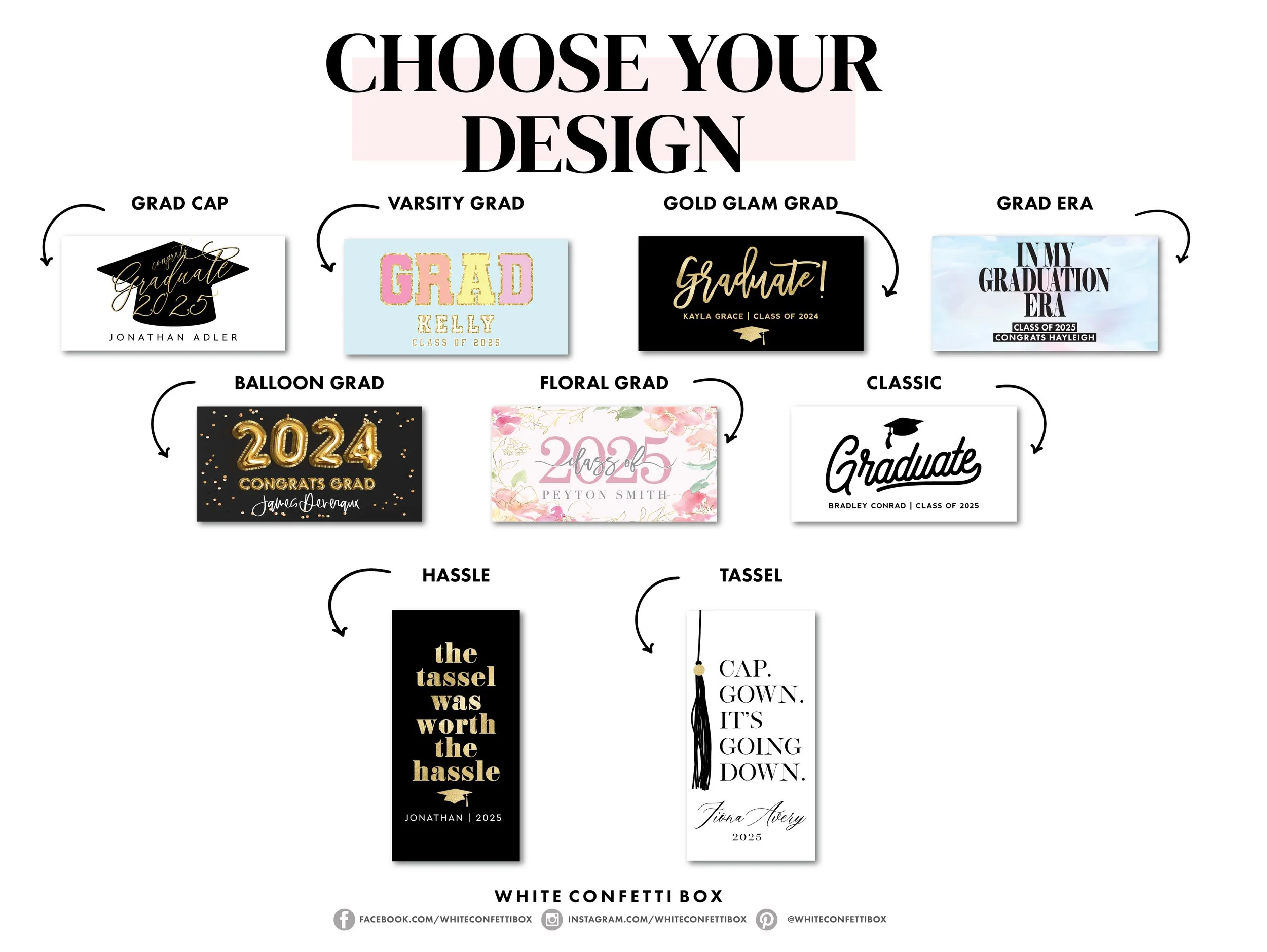 Graduation Candy Bar WRAPPERS ONLY Party Favors — White Confetti Box