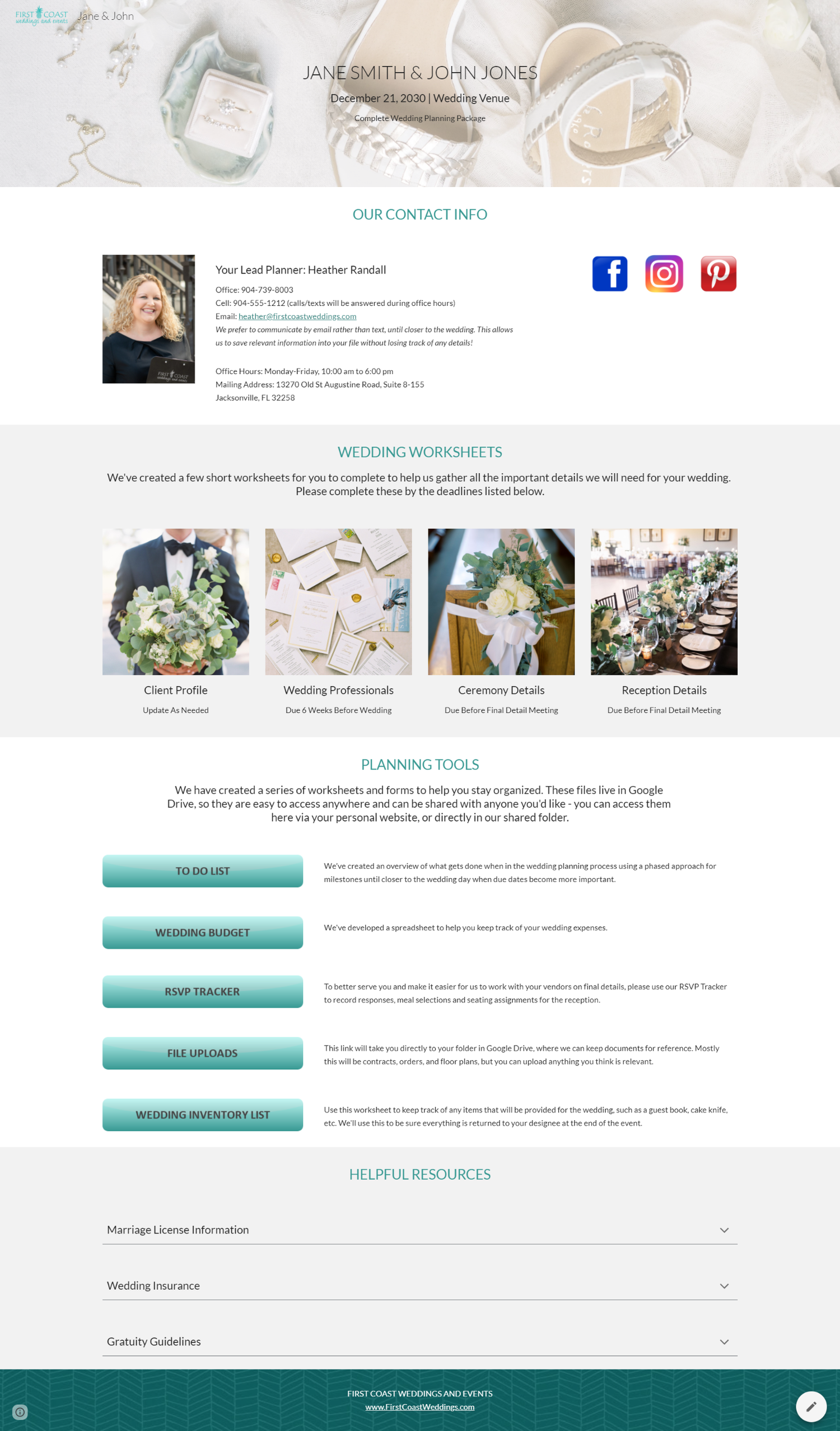 The First Coast Weddings Client Portal | First Coast Weddings and Events