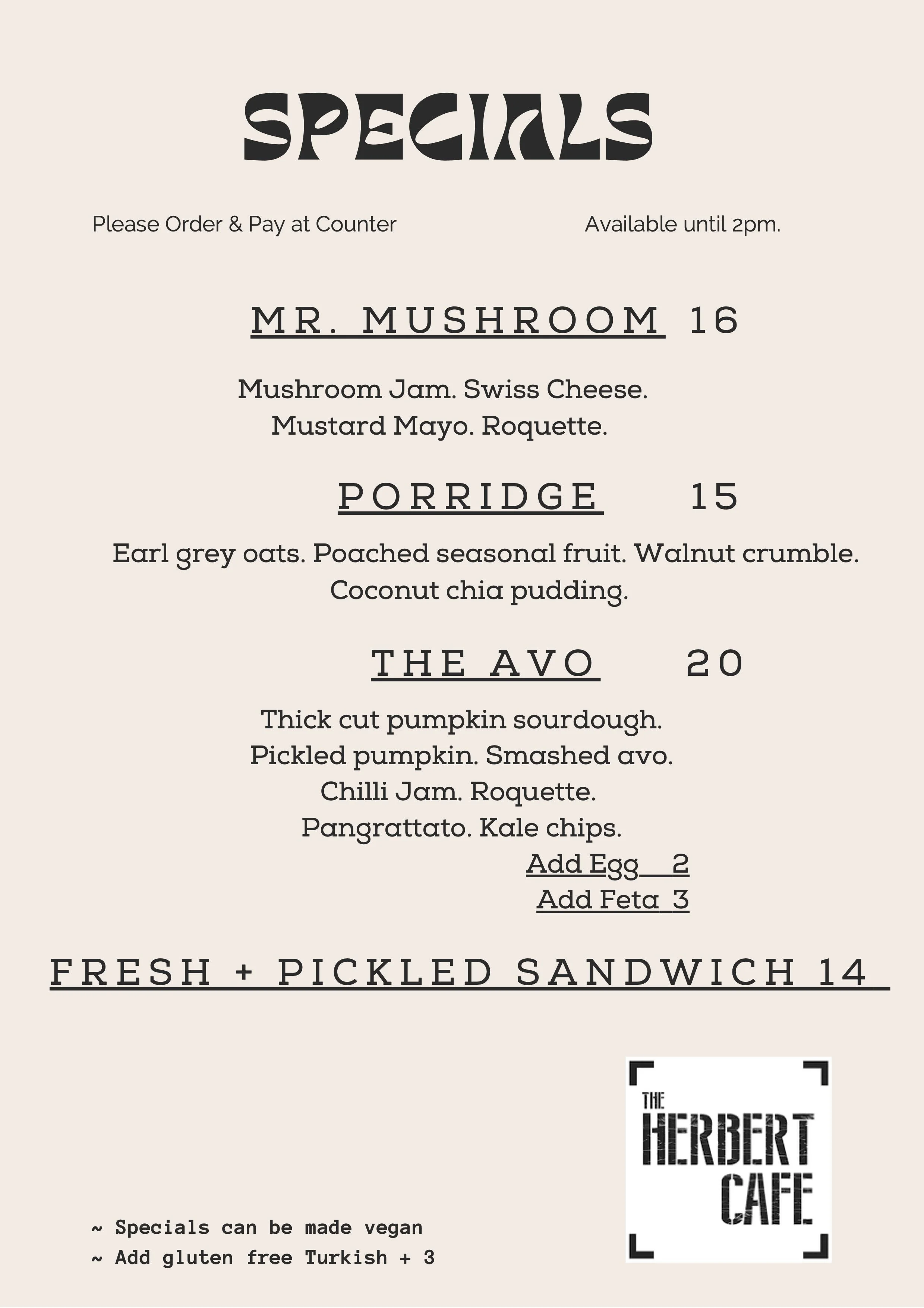 Menu — The Herbert Cafe