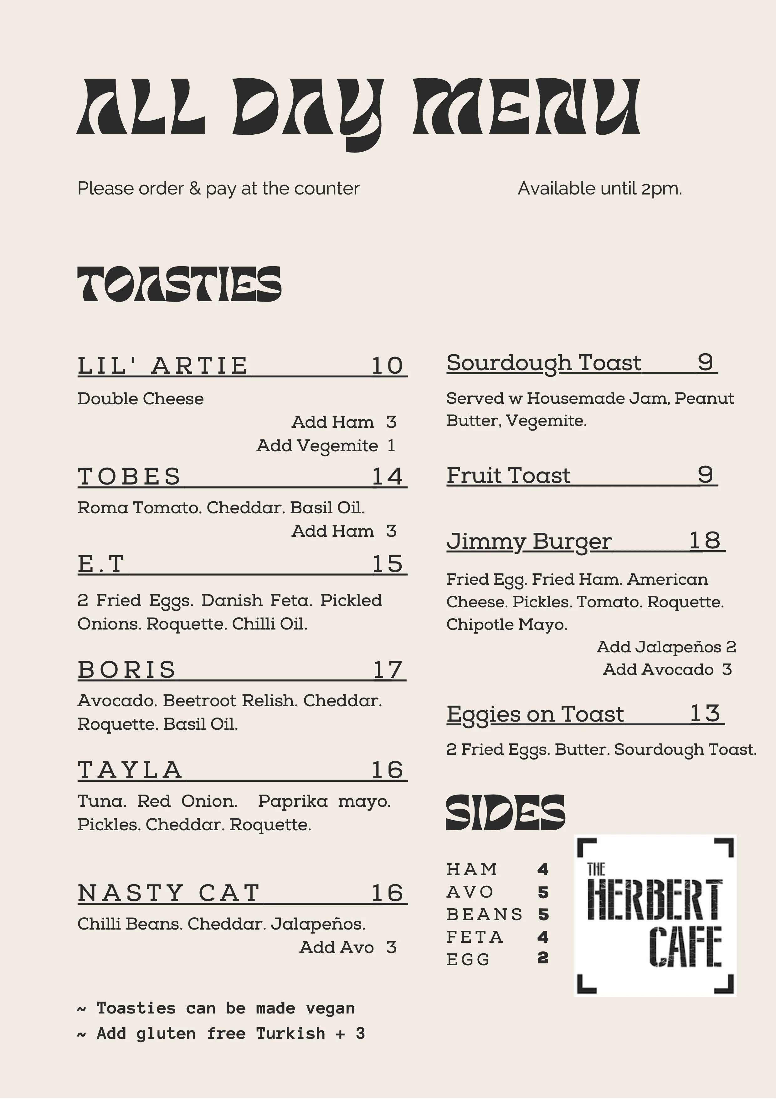 Menu — The Herbert Cafe