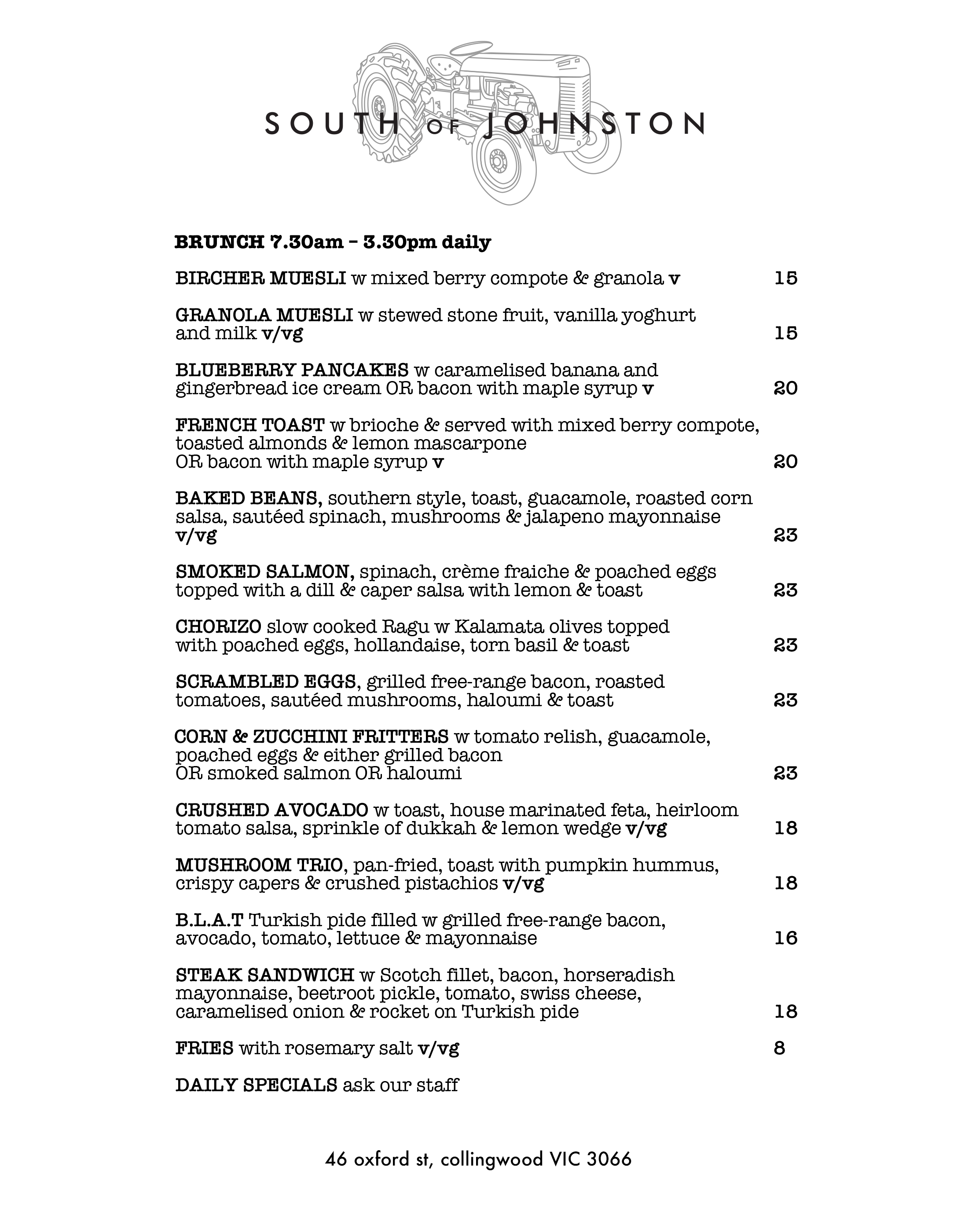 Menu — SOUTH OF JOHNSTON
