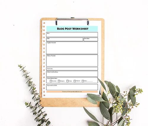 FREE Printable Blog Post Worksheet — Peonies and Pears
