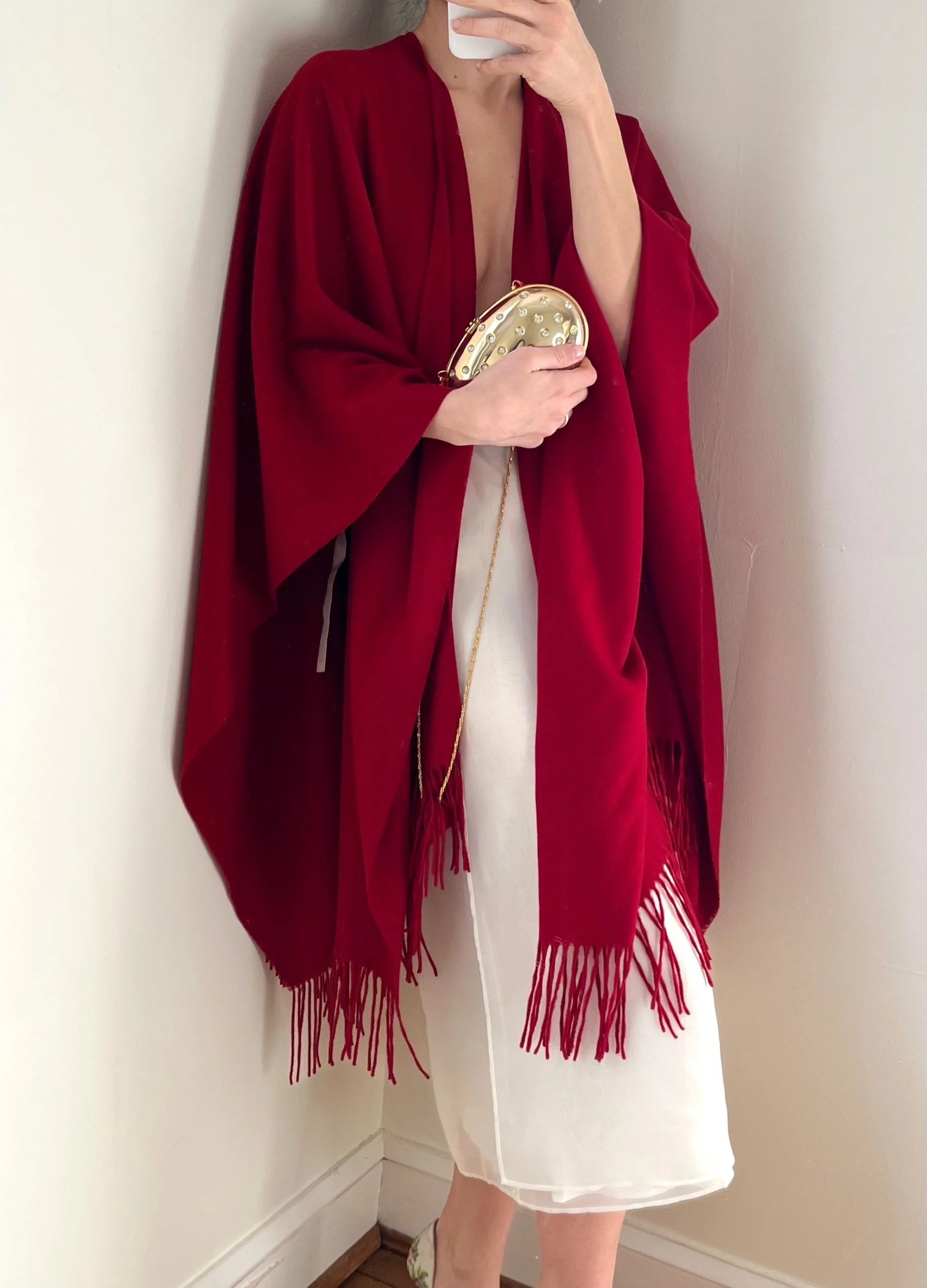 Vintage Fringed Cherry Knit Shawl — Lucia Zolea
