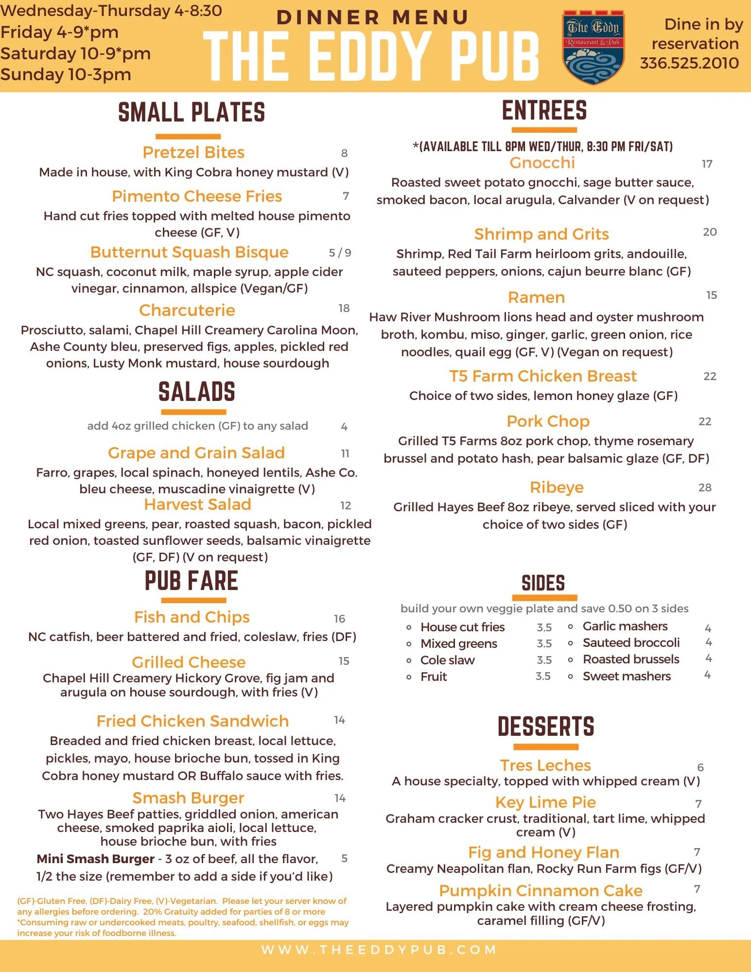 Dinner Menu — The Eddy Pub