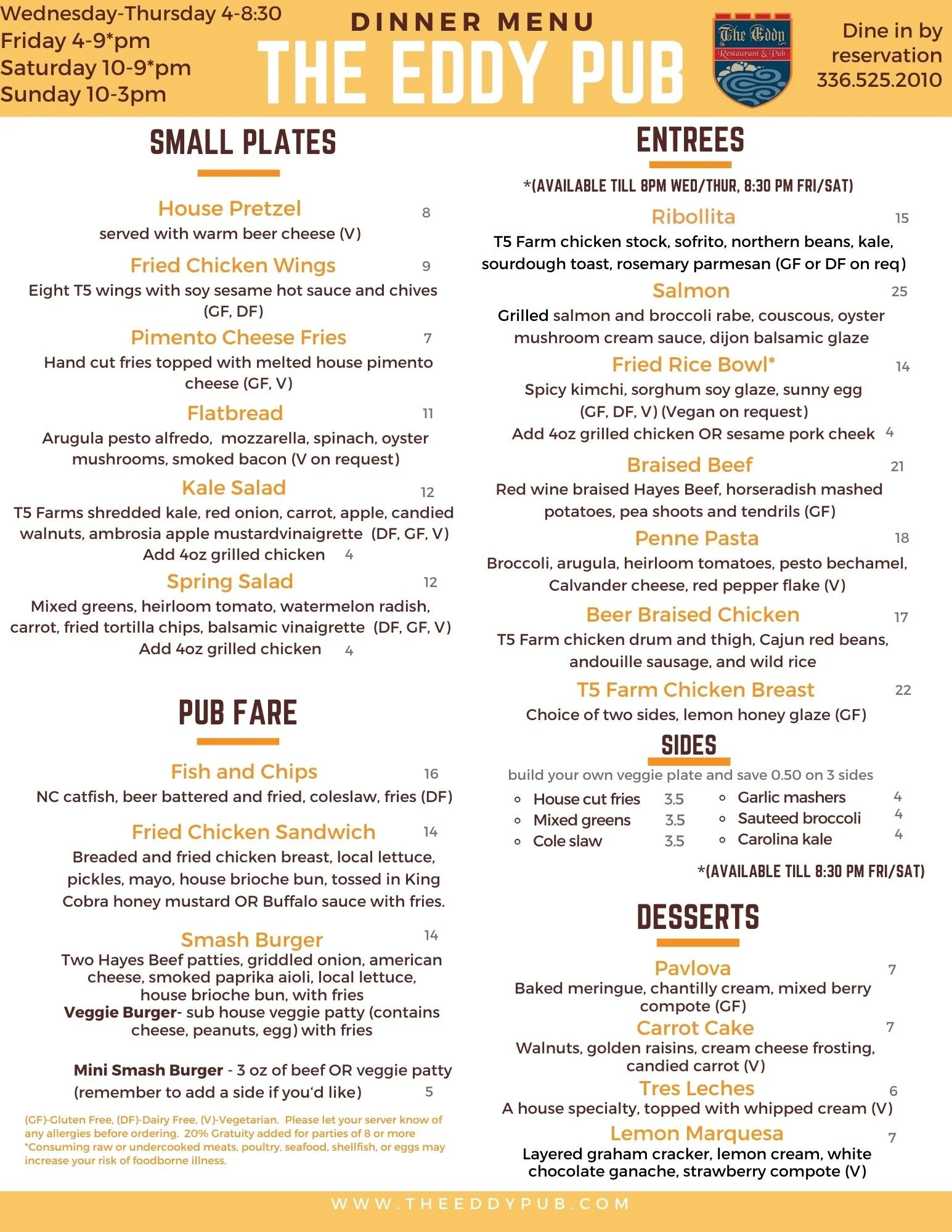 Dinner Menu — The Eddy Pub