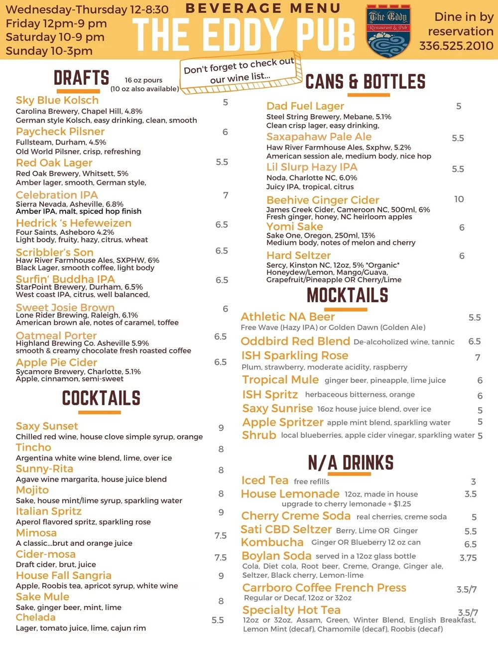 Lunch Menu — The Eddy Pub