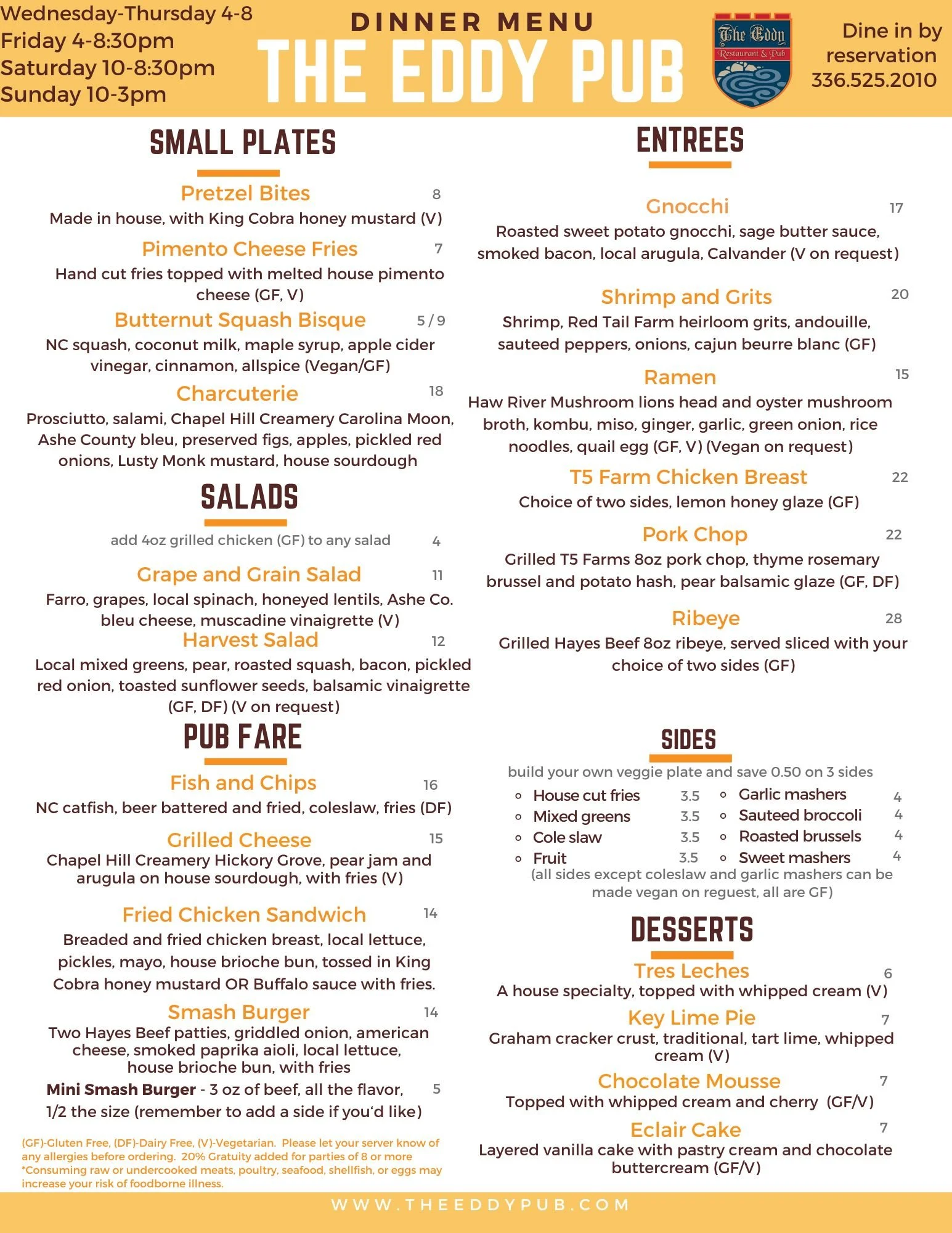 Dinner Menu — The Eddy Pub