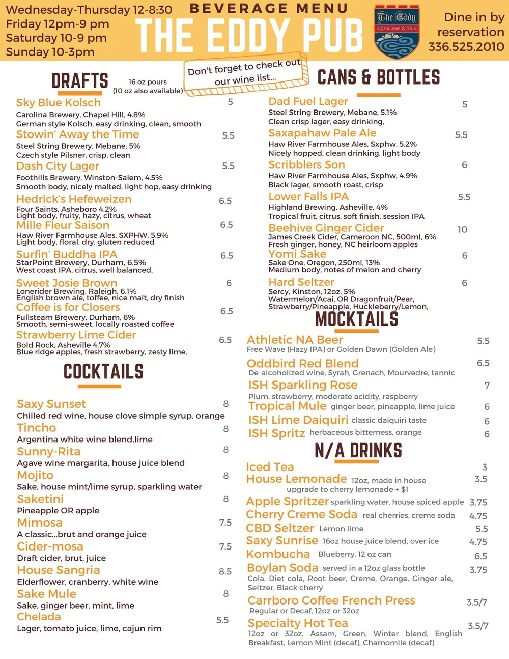 Dinner Menu — The Eddy Pub