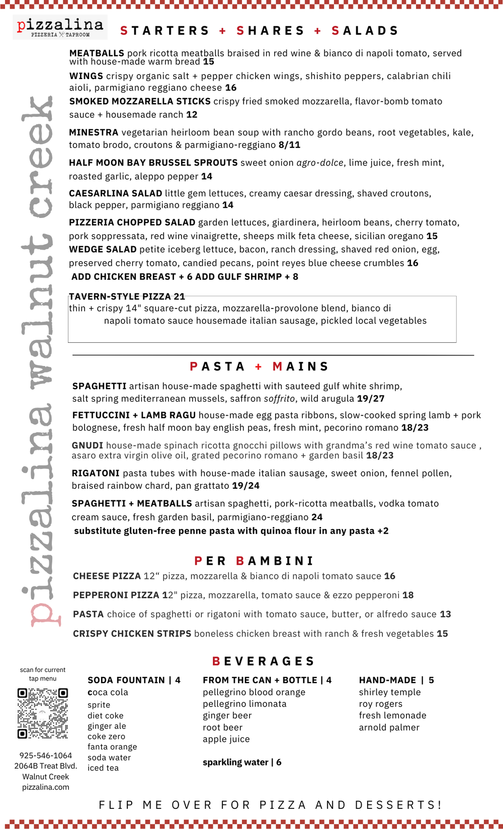 Walnut Creek Menu — pizzalina