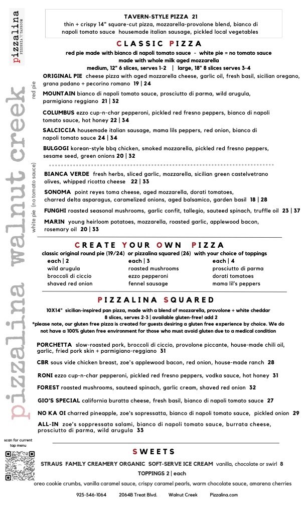 Walnut Creek Menu — pizzalina