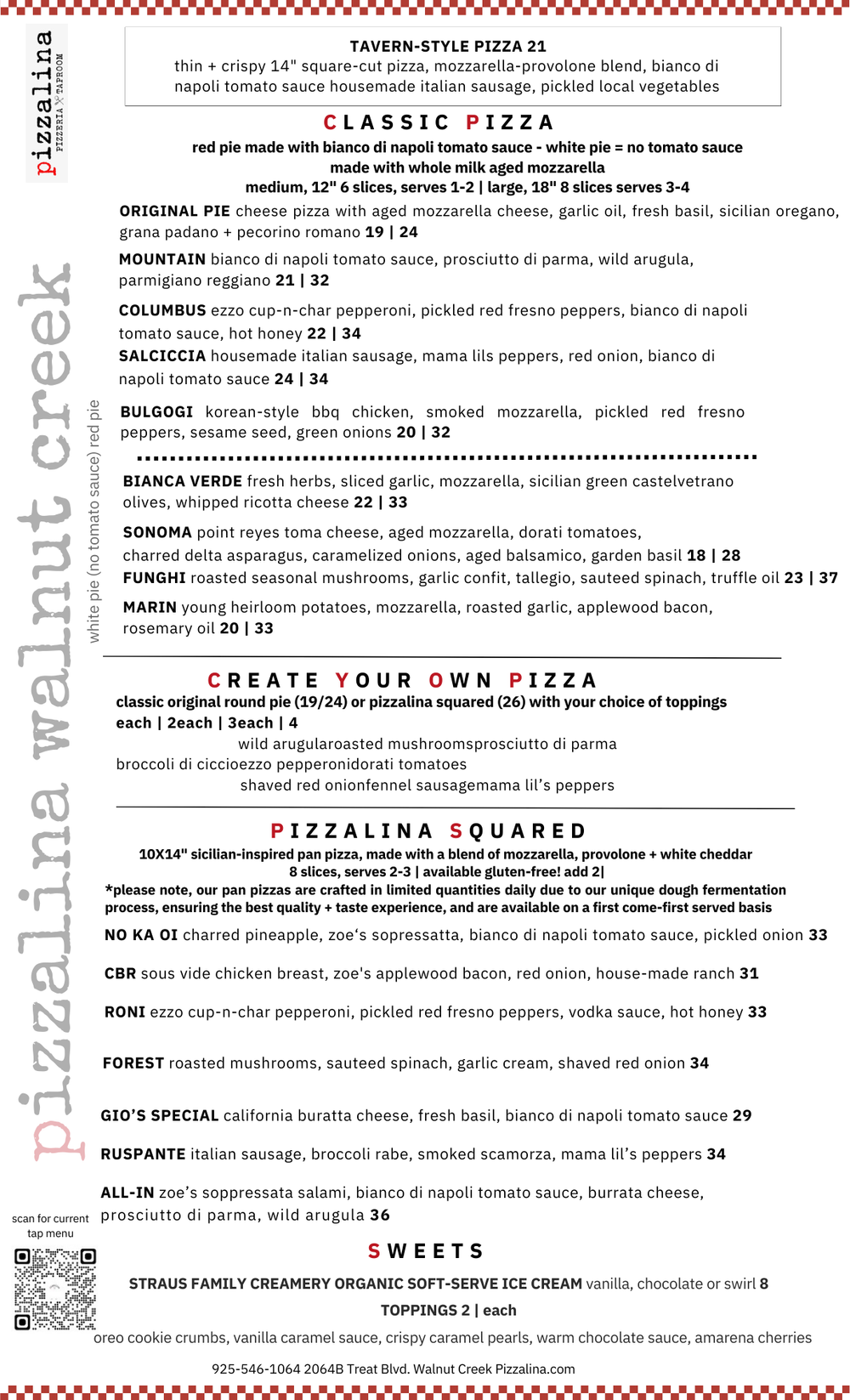 Walnut Creek Menu — pizzalina