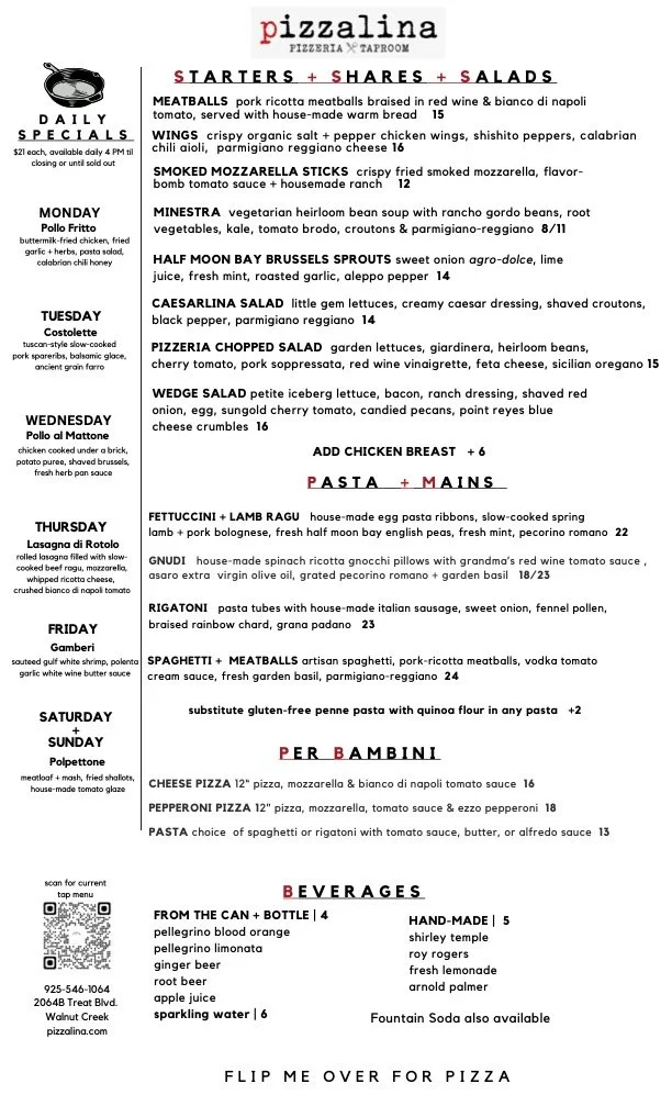 Walnut Creek Menu — pizzalina