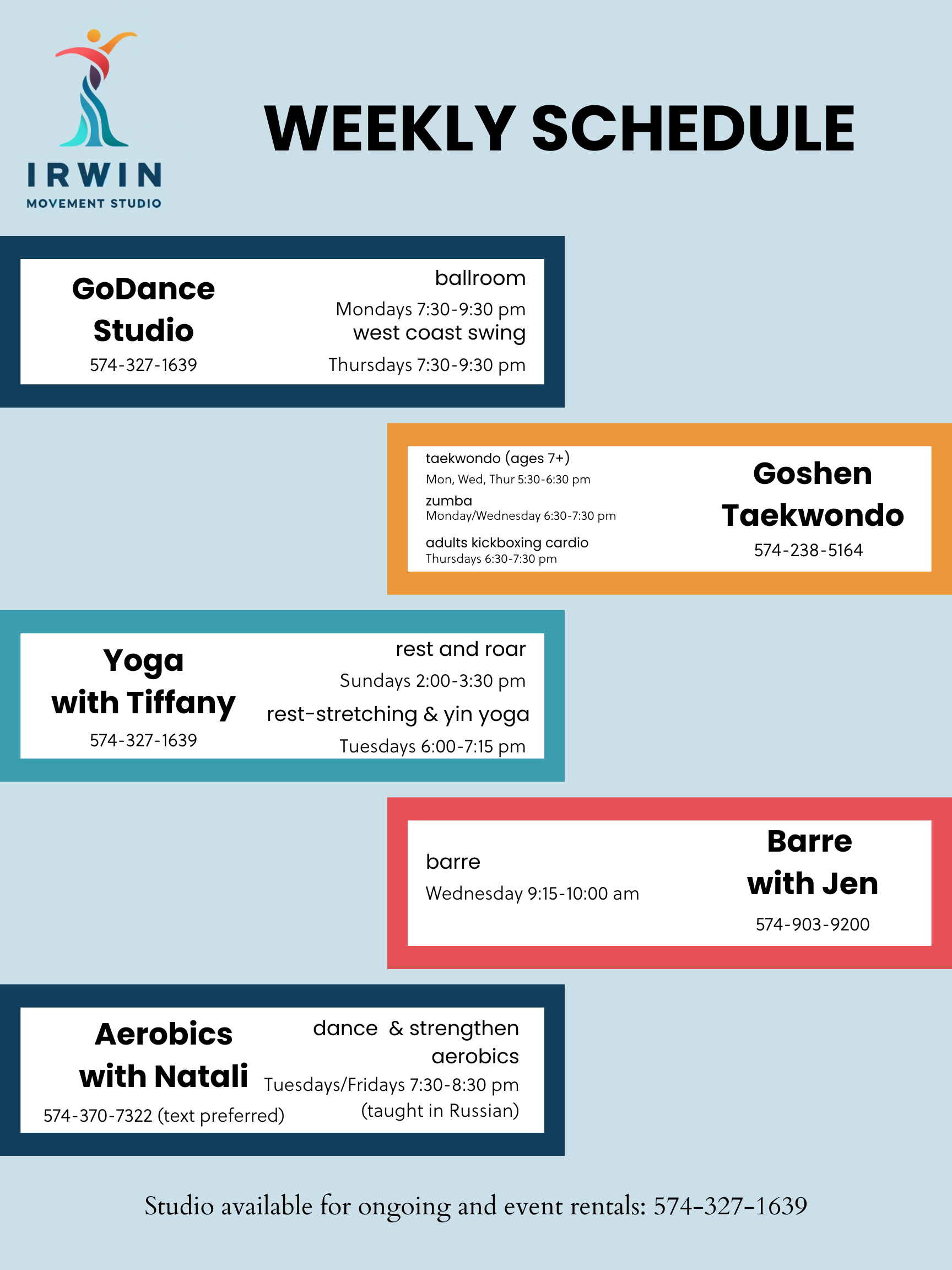 Irwin Movement Studio Calendar — GoDance Studio