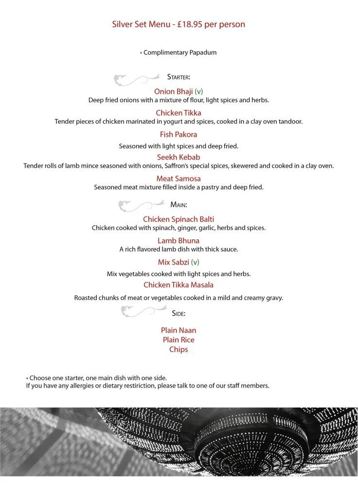 Set Menus — Saffron
