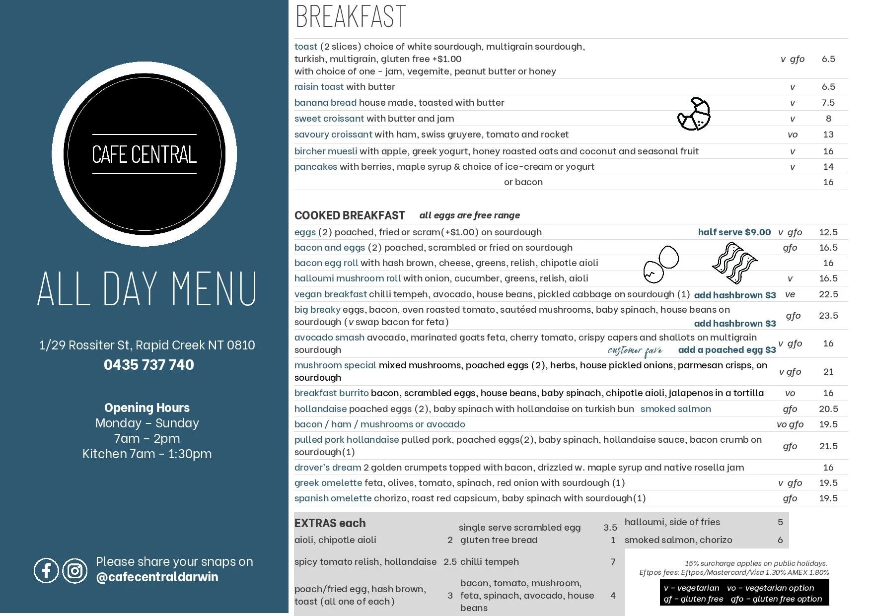 Menu — Cafe Central Darwin
