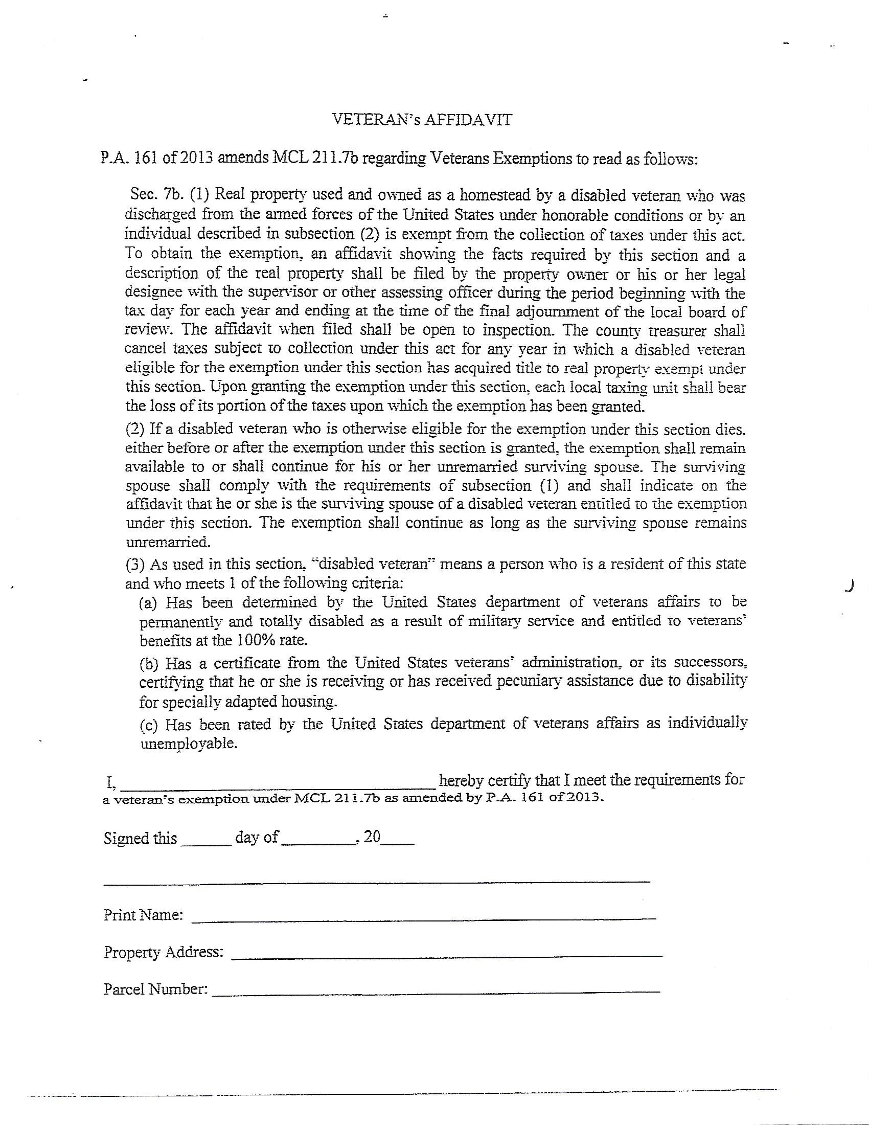 Disabled Veterans Exemption — Eden Township
