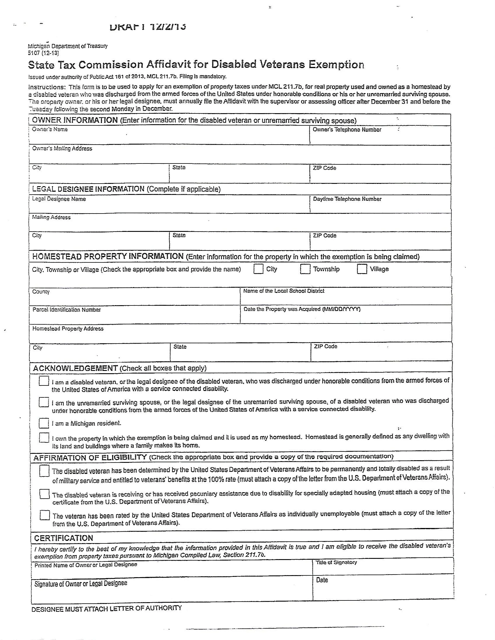 Disabled Veterans Exemption — Eden Township