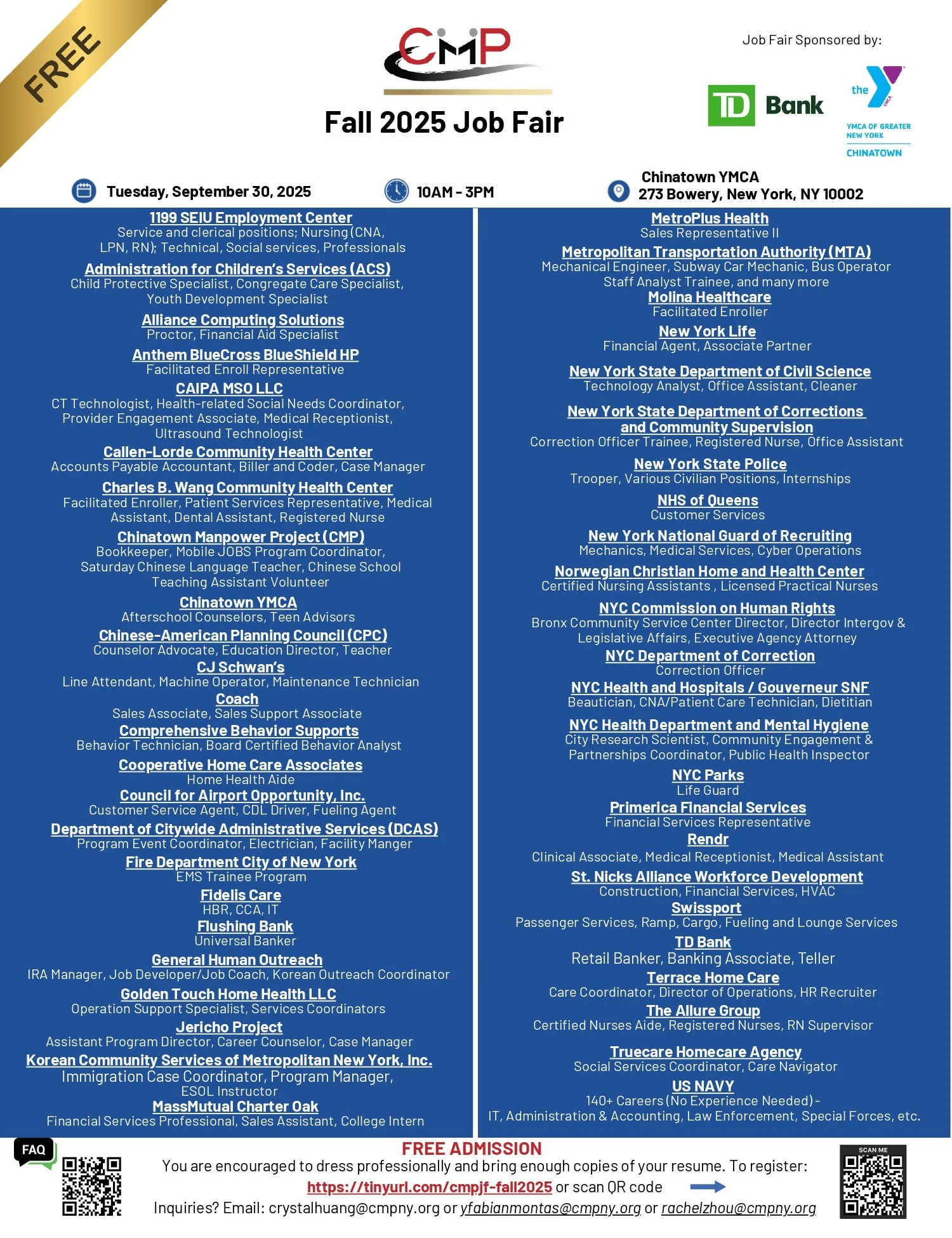 CMP 2025 Fall Job Fair in Chinatown on Sep 30 — CMP