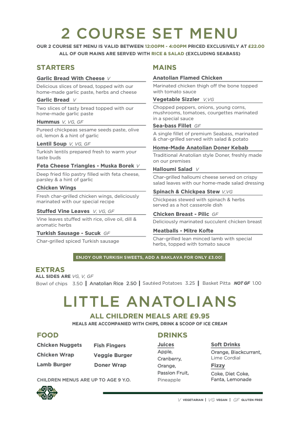 SET MENUS — Anatolian Grill