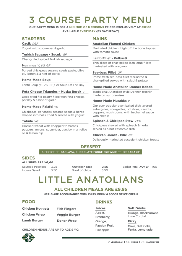 SET MENUS — Anatolian Grill