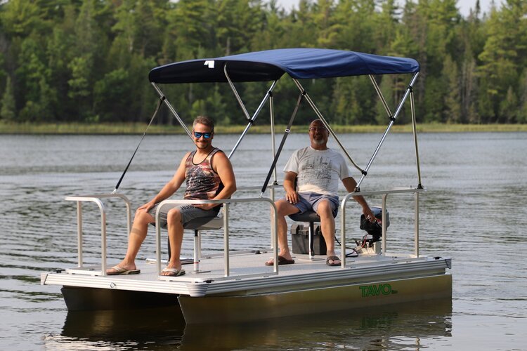 TAVO TOON P-2: two-person mini pontoon boat, shallow-draft pontoons ...