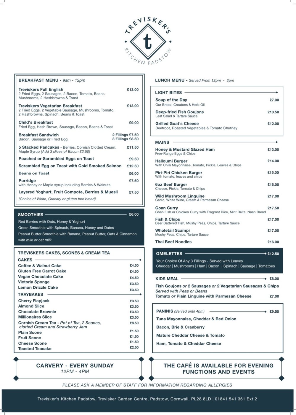 Menu — Trevisker's Kitchen