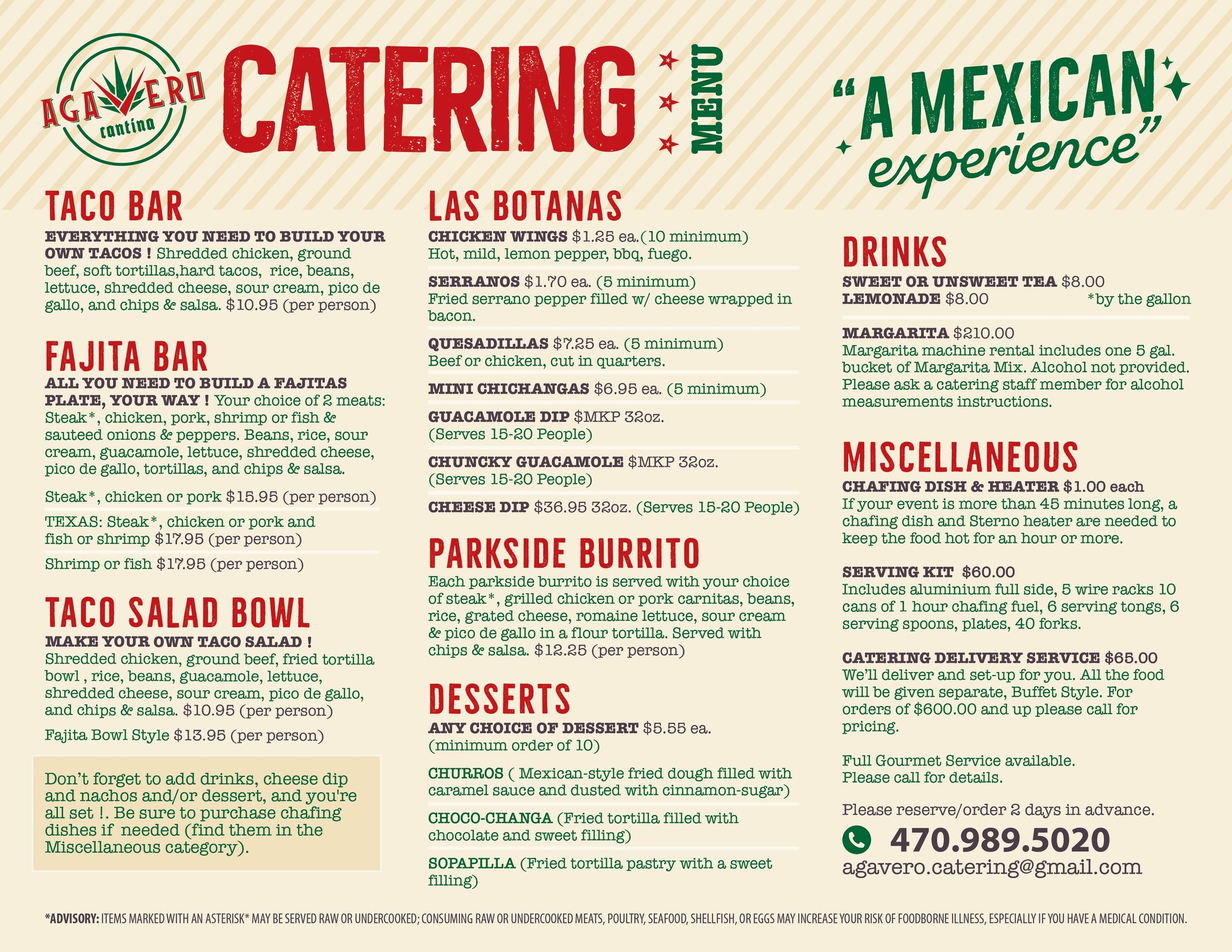 CATERING — AGAVERO